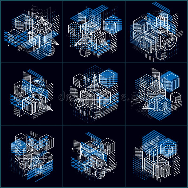 Abstract 3d Shapes Compositions, Vector Isometric Backgrounds. C Stock ...