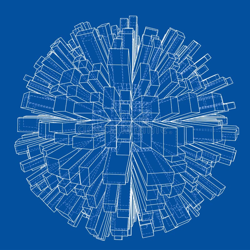 Abstract 3d Sphere with City, Blueprint Style Stock Vector ...