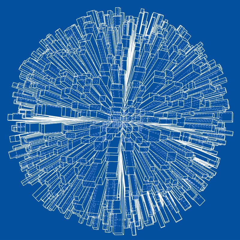 Abstract 3d Sphere with City, Blueprint Style Stock Vector ...