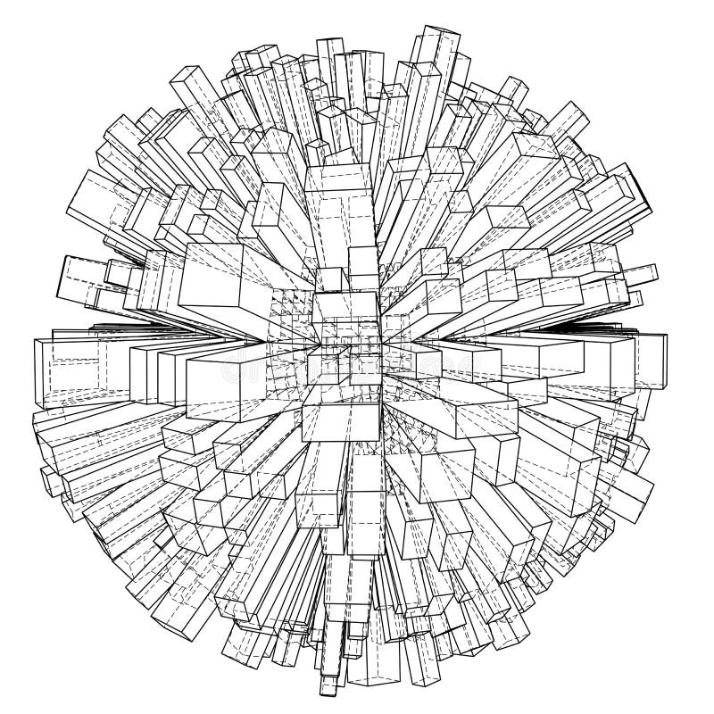 Abstract 3d Sphere with City, Blueprint Style Stock Vector ...