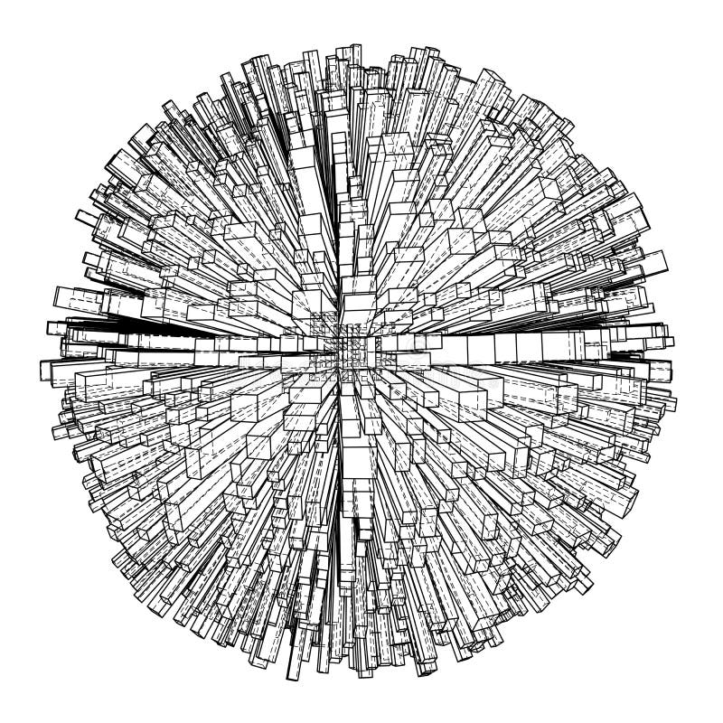 Abstract 3d Sphere with City, Blueprint Style Stock Illustration ...