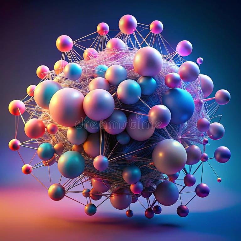 Abstract 3D Sphere Cluster with Interconnected Spheres Stock Image ...
