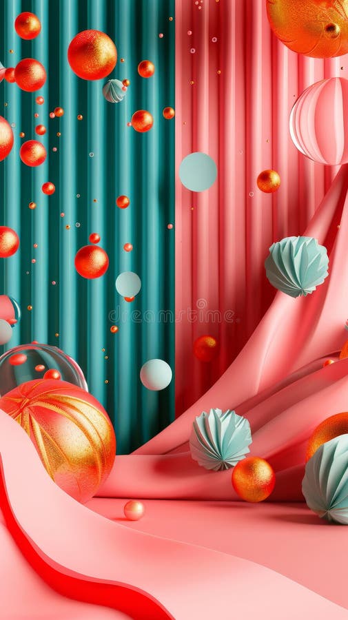 Abstract 3D Sphere and Fabric Scene Stock Illustration - Illustration ...