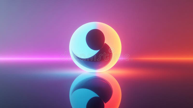 Abstract 3D Sphere with Neon Glow and Reflection Stock Illustration - Illustration of artistic ...