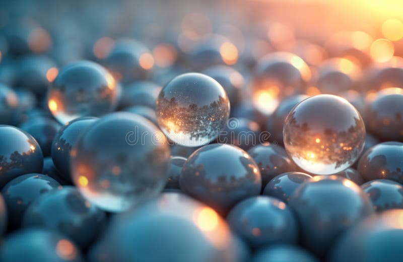 Abstract 3D Spheres Create Dynamic Visual Scene. Shiny Spheres with ...