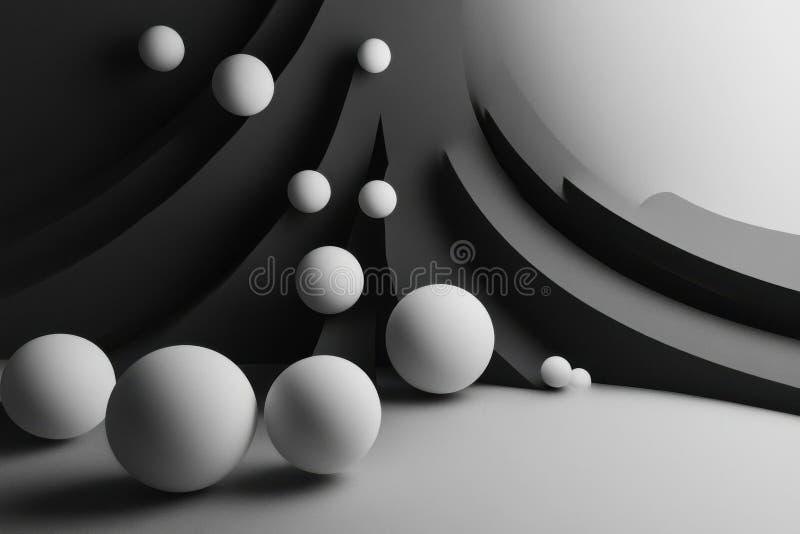 Abstract 3D Spheres with Dark Forms Stock Illustration - Illustration ...