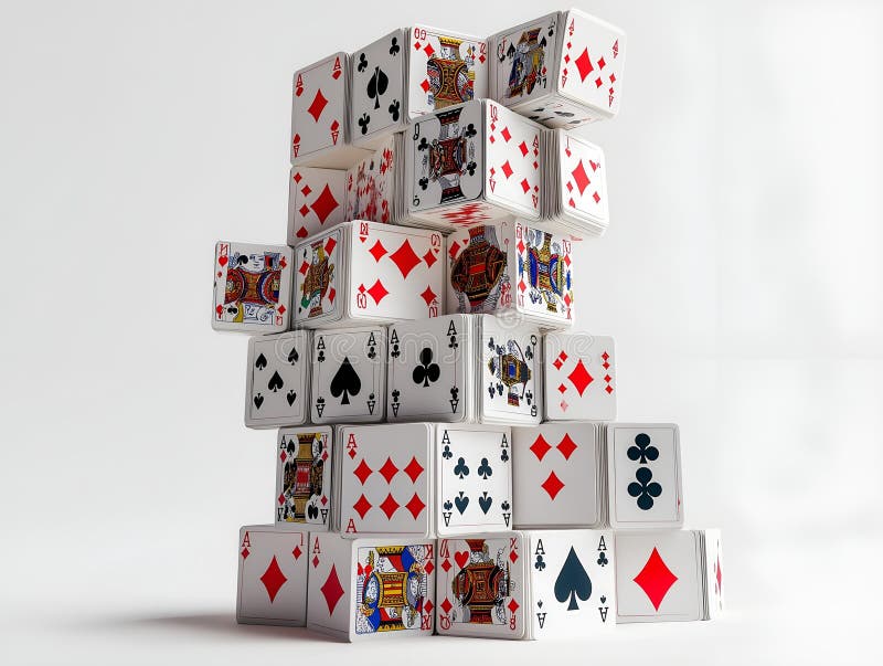 Abstract 3d Structure Composed of Stacked Playing Cards Against a White ...