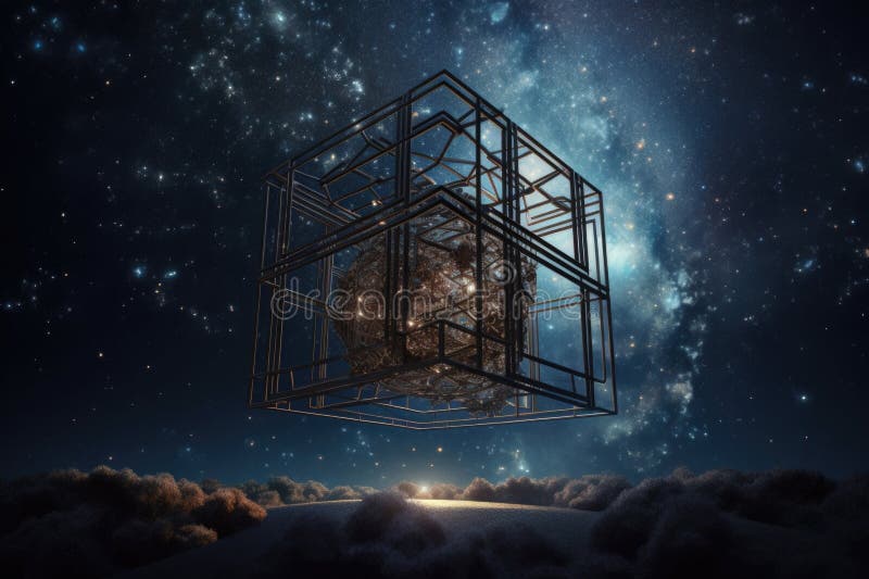 An Abstract 3d Structure Floating in a Starry Night Sky Stock ...