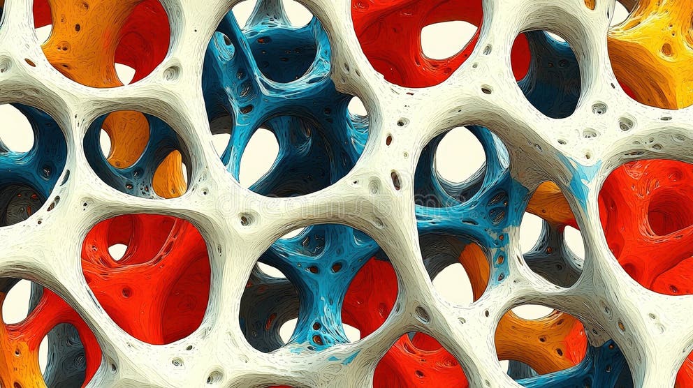 Abstract 3D Structure with Organic Forms and Colorful Holes in White ...