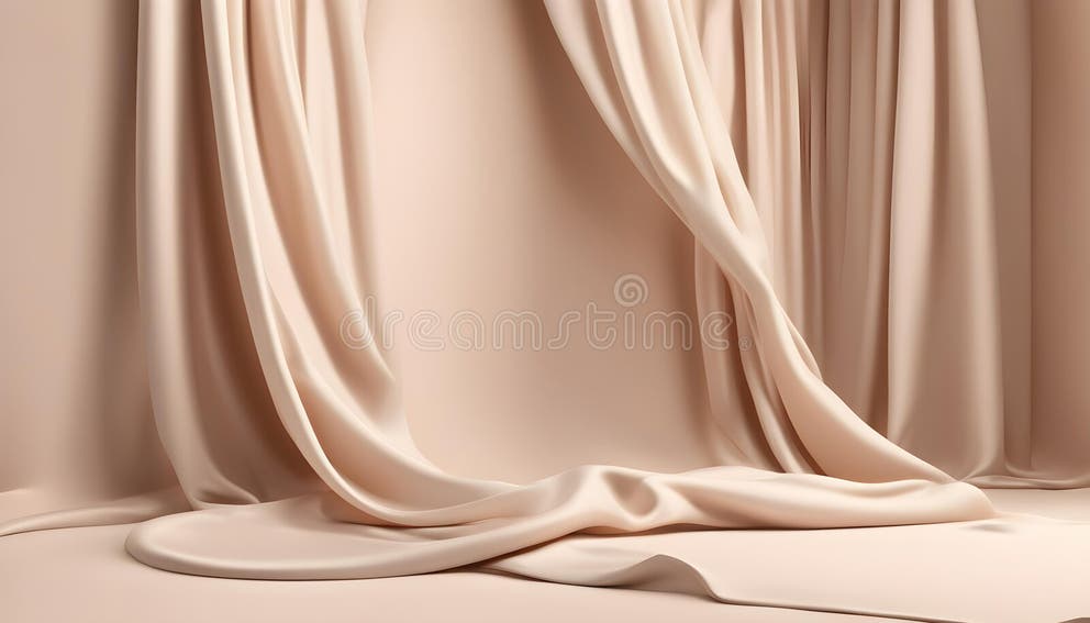 Abstract 3d Studio with Draping Silk Fabric and Shadow on Cream Beige ...