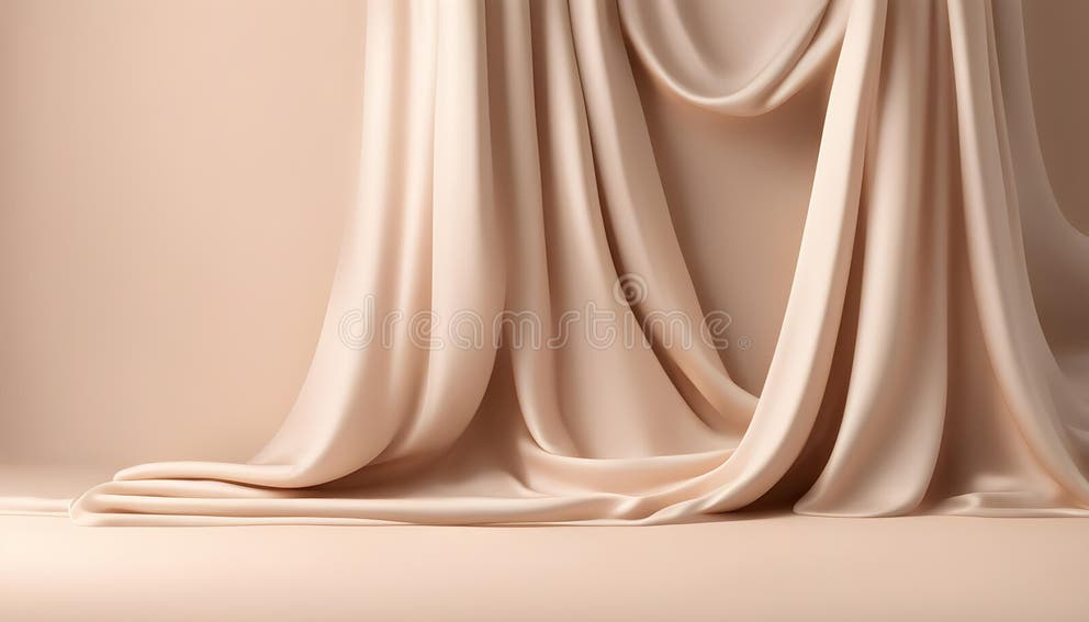 Abstract 3d Studio with Draping Silk Fabric and Shadow on Cream Beige ...