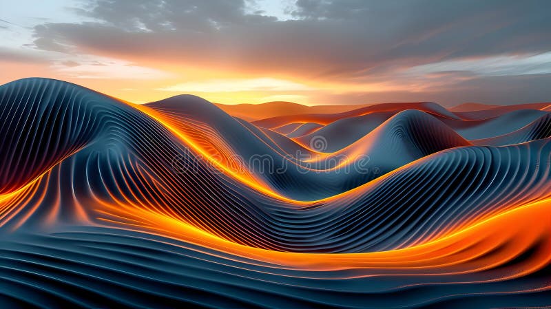 Abstract 3D Sunset Landscape Illustration Stock Illustration ...