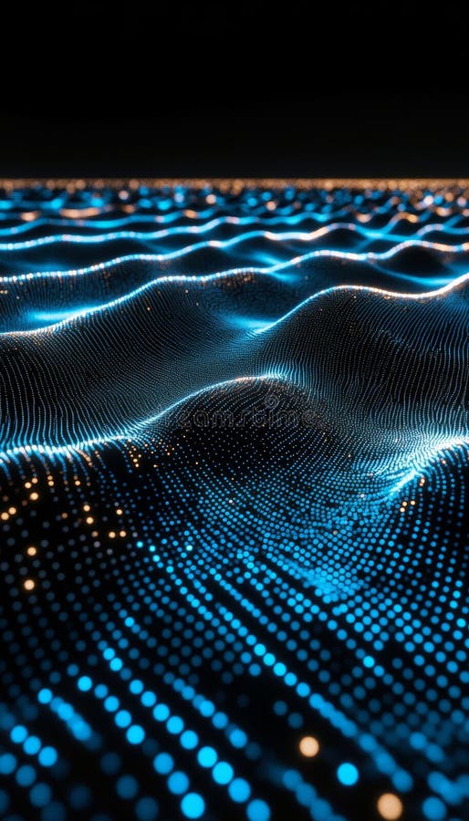 Abstract 3D Surface with Glowing Particles. Digital Particles Forming ...