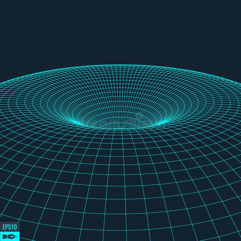 Grid Wormhole Wireframe Tunnel. 3d Gravity Quantum, Vector Wormhole ...