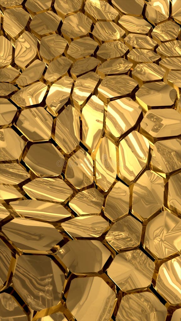 Abstract 3D Surface of Shiny Golden Polygons Forming a Seamless, Irregular Pattern with ...