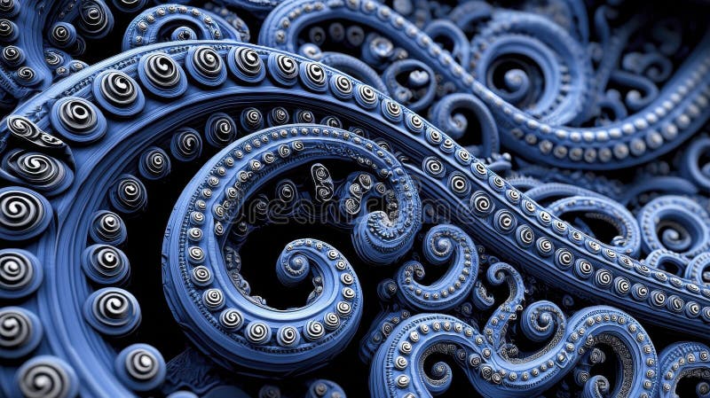 Abstract 3D Swirling Blue and Silver Organic Forms Stock Illustration ...
