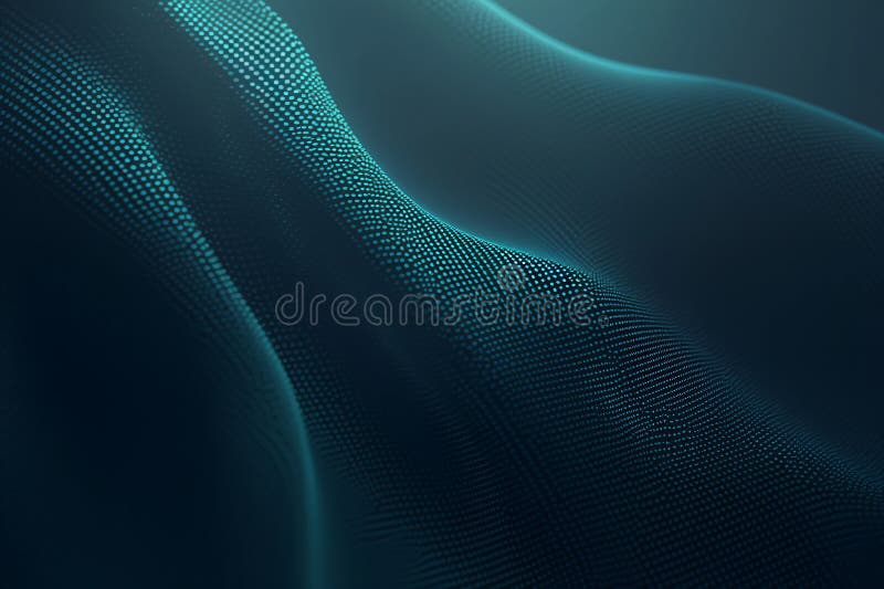 Abstract 3d Teal Blue Flow Wave on Dark Background. Digital Data ...