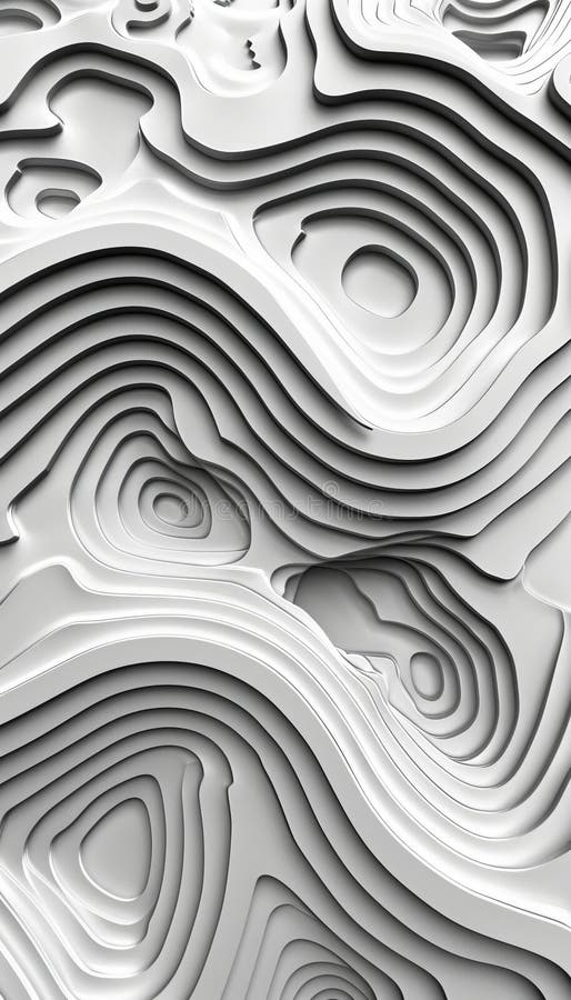 Abstract 3D Topographic Contour Lines in White and Gray Tone ...