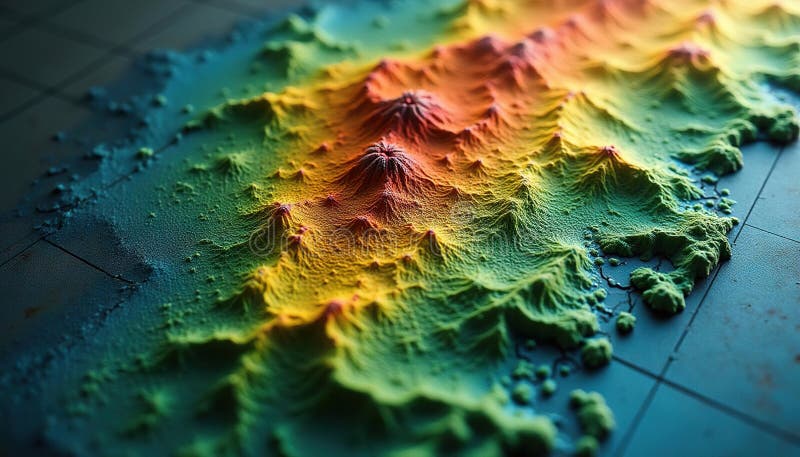 Abstract 3D Topographic Map with Mountain Formations in Soft Pastel ...