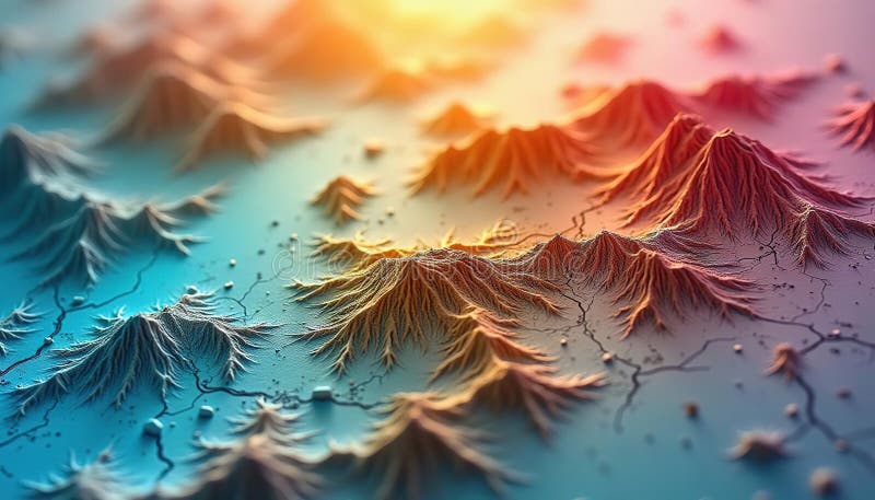 Abstract 3D Topographic Map with Mountain Formations in Soft Pastel ...