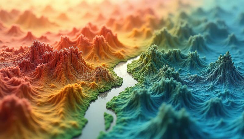 Abstract 3D Topographic Map with Mountain Formations in Soft Pastel ...
