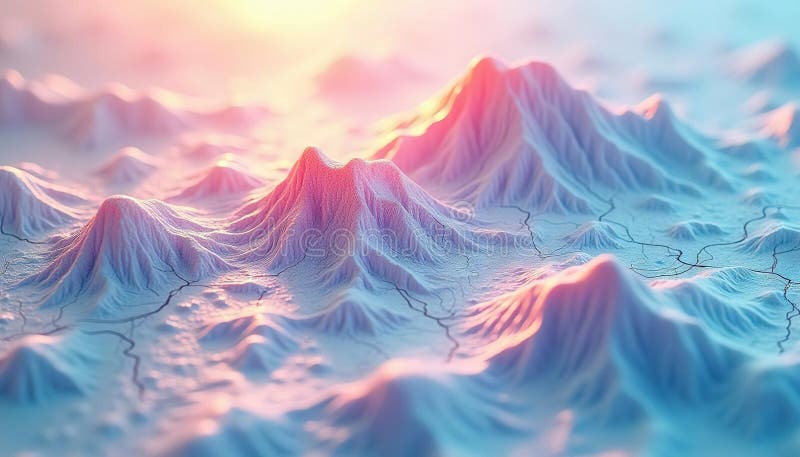 Abstract 3D Topographic Map with Mountain Formations in Soft Pastel ...