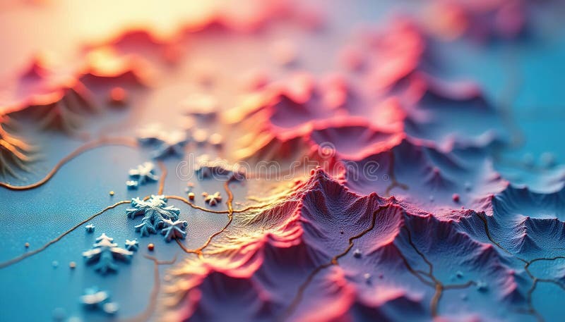 Abstract 3D Topographic Map with Mountain Formations in Soft Pastel ...