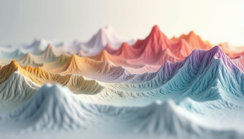 Abstract 3D Topographic Map with Mountain Formations in Soft Pastel ...