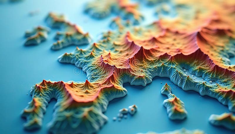 Abstract 3D Topographic Map with Mountain Formations in Soft Pastel ...