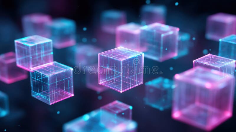 Abstract 3D Transparent Cubes Representing Blockchain Technology and Digital Data Network Stock ...