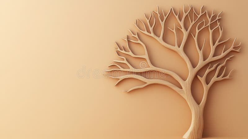 Abstract 3D Tree with Bare Branches on a Beige Background. Stock Photo ...