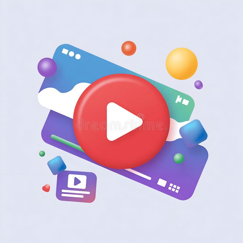 Abstract 3d Video Player with Floating Screens and Spheres on Gradient ...