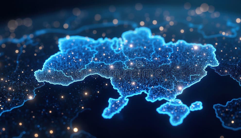 Abstract 3D Visualization of Ukraine Map. Data Points Show Complex ...