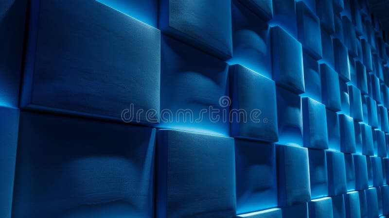 Abstract 3d Wall with Illuminated Blue Blocks, Modern Interior Design ...