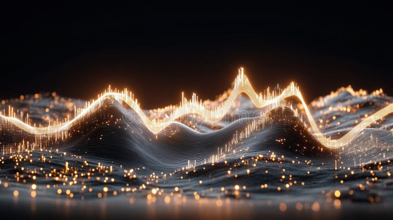 Abstract 3D Wave of Data Points and Digital Particles in Glowing ...