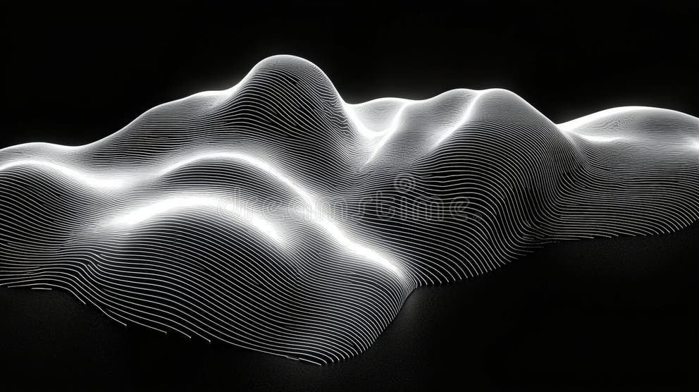 Abstract 3D Wave Form with Smooth Curves and Light Lines on a Dark ...