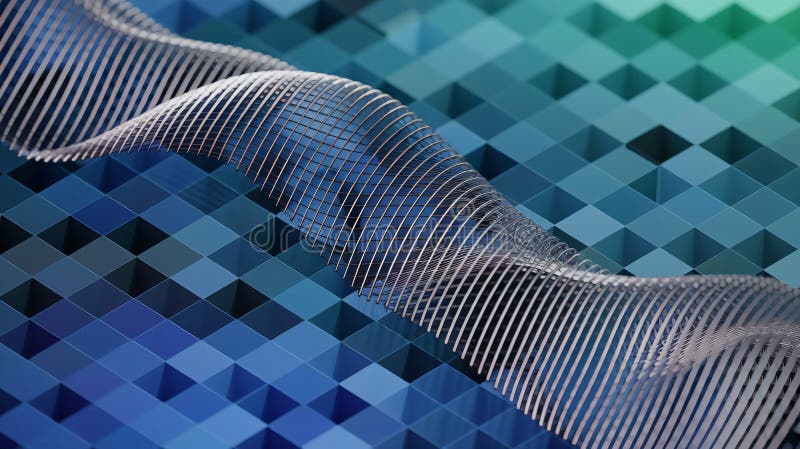 Abstract 3D Wave Grid Pattern, Blue Geometric High Quality Image Stock ...