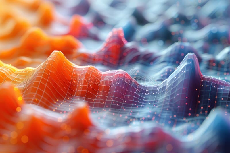 Abstract 3D Wave Grid with Vibrant Colors and Glowing Data Points Stock ...
