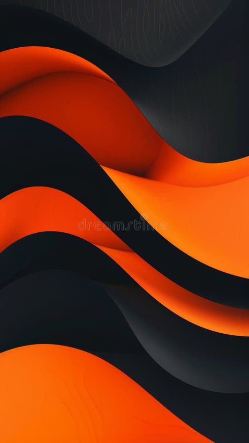 Abstract 3d Waves in Black and Orange, Digital Art Concept Stock Photo ...