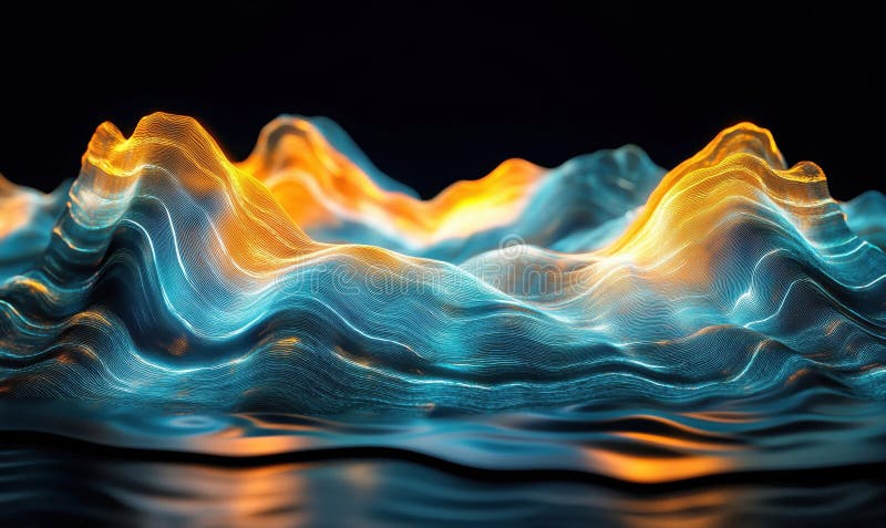 Abstract 3D Waves with Blue and Orange Light Effects in Dark Background ...