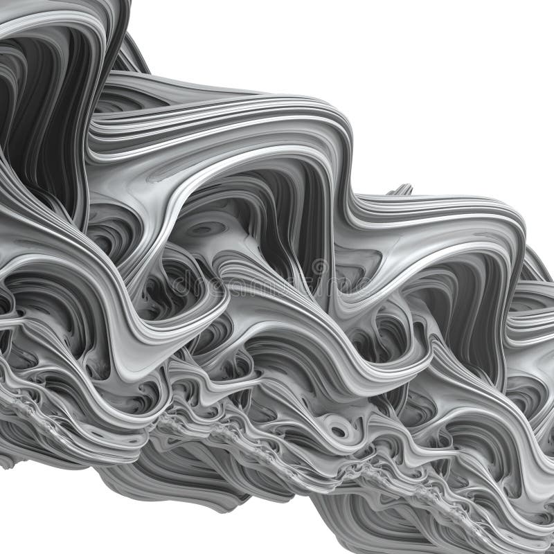Abstract 3d Wavy Object, Grey Color on the White Background. 3d ...