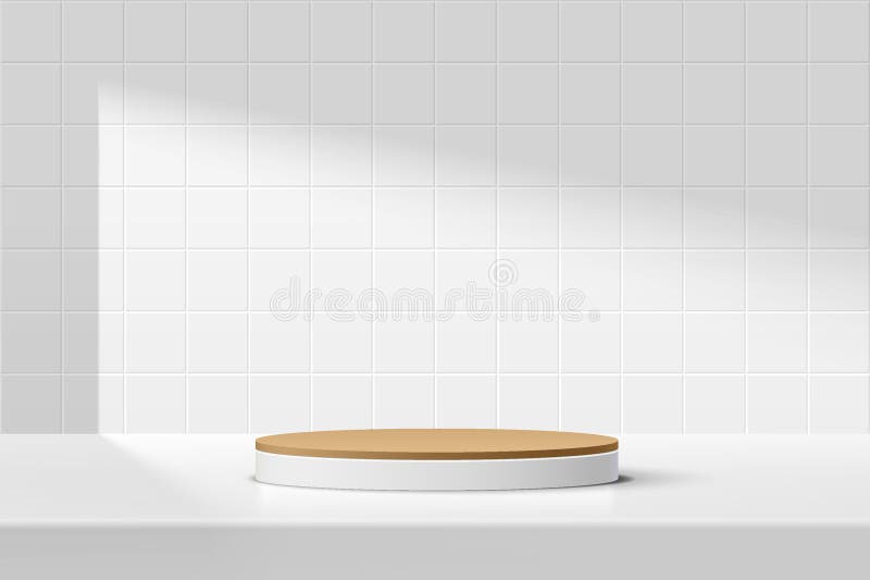 Abstract 3D White, Brown Cylinder Pedestal Podium on the Table with ...