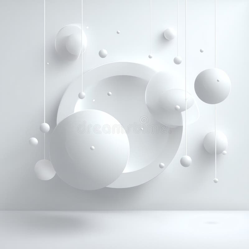 Abstract 3D White Spheres and Circles: Minimalist Modern Design ...