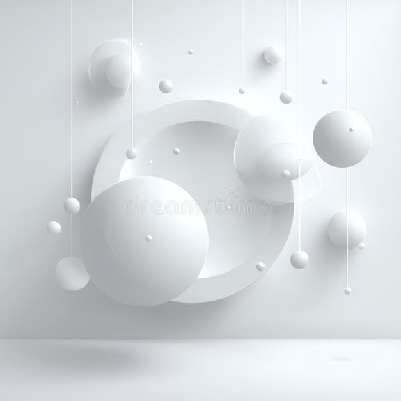 Abstract 3D White Spheres and Circles: Minimalist Modern Design ...
