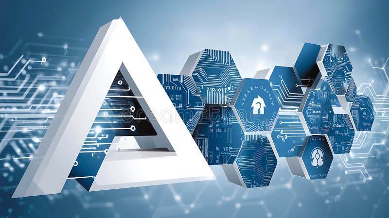 Abstract 3D White Triangle and Blue Circuit Network Technology ...