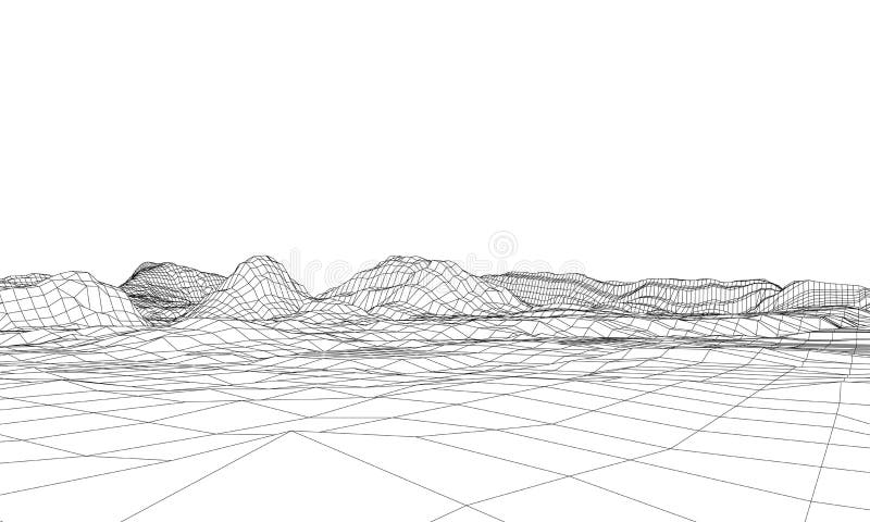 Abstract 3d Wire-frame Landscape. Blueprint Style Stock Vector ...