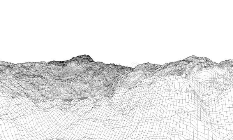 Abstract 3d Wire-frame Landscape. Blueprint Style Stock Illustration ...