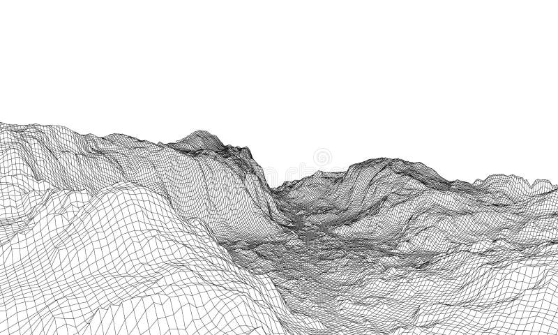 Abstract 3d Wire-frame Landscape. Blueprint Style Stock Vector ...