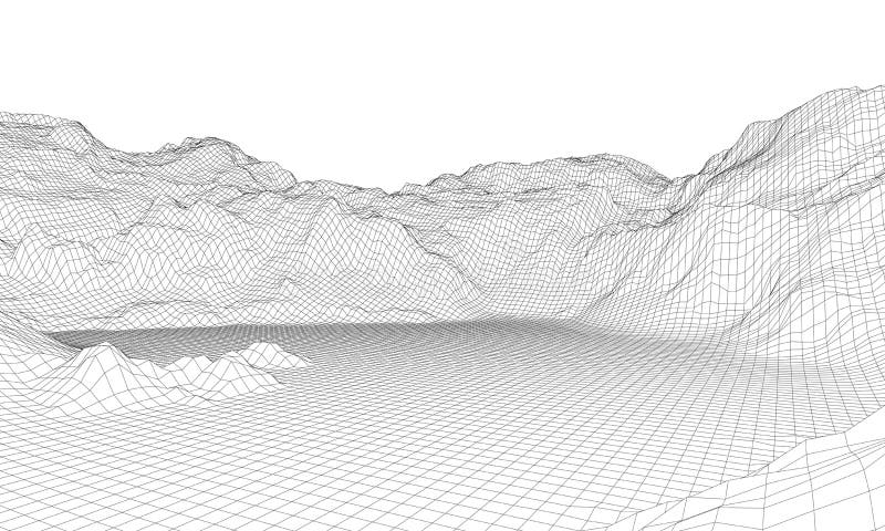 Abstract 3d Wire-frame Landscape. Blueprint Style Stock Vector ...