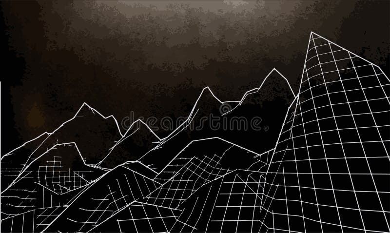 Abstract 3d Wireframe Landscape Grid with Text on Black Background ...